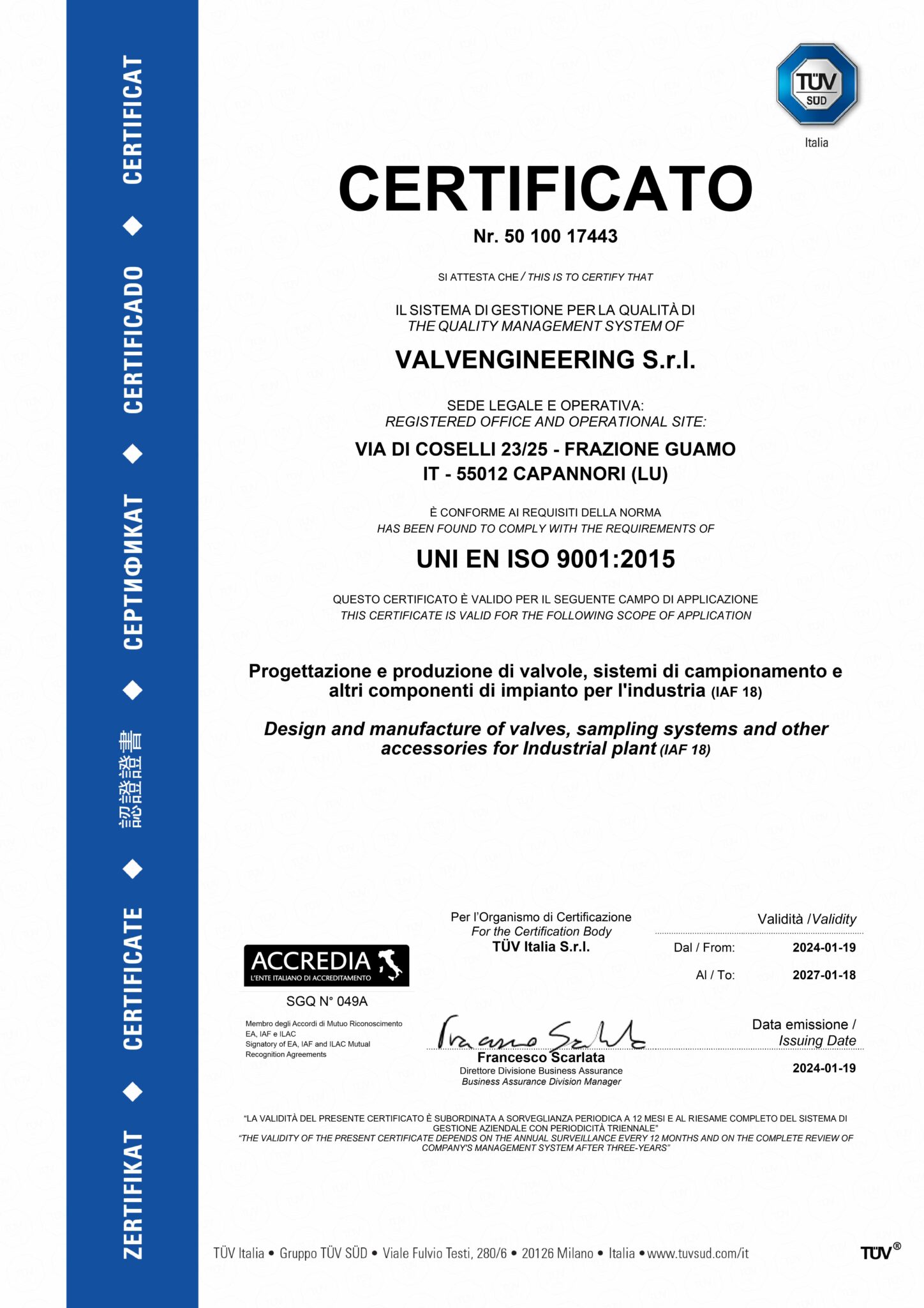 ISO 9001:2015 - ValvEngineering s.r.l.