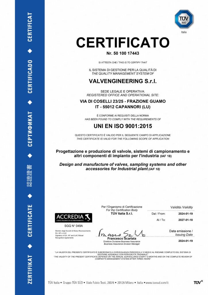 ISO 9001:2015 - ValvEngineering s.r.l.